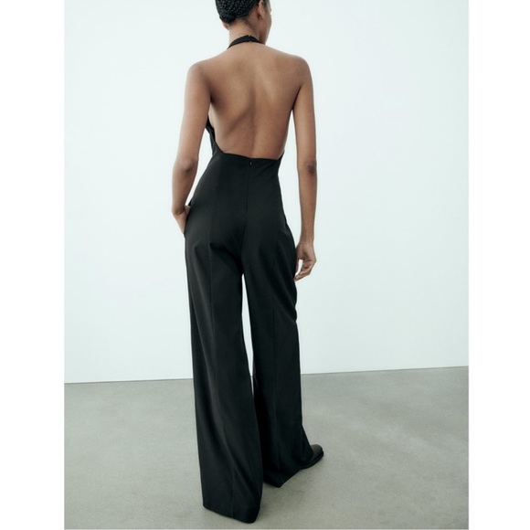 Zara | Pants & Jumpsuits | Zara Striped Full Length Halter Jumpsuit ...
